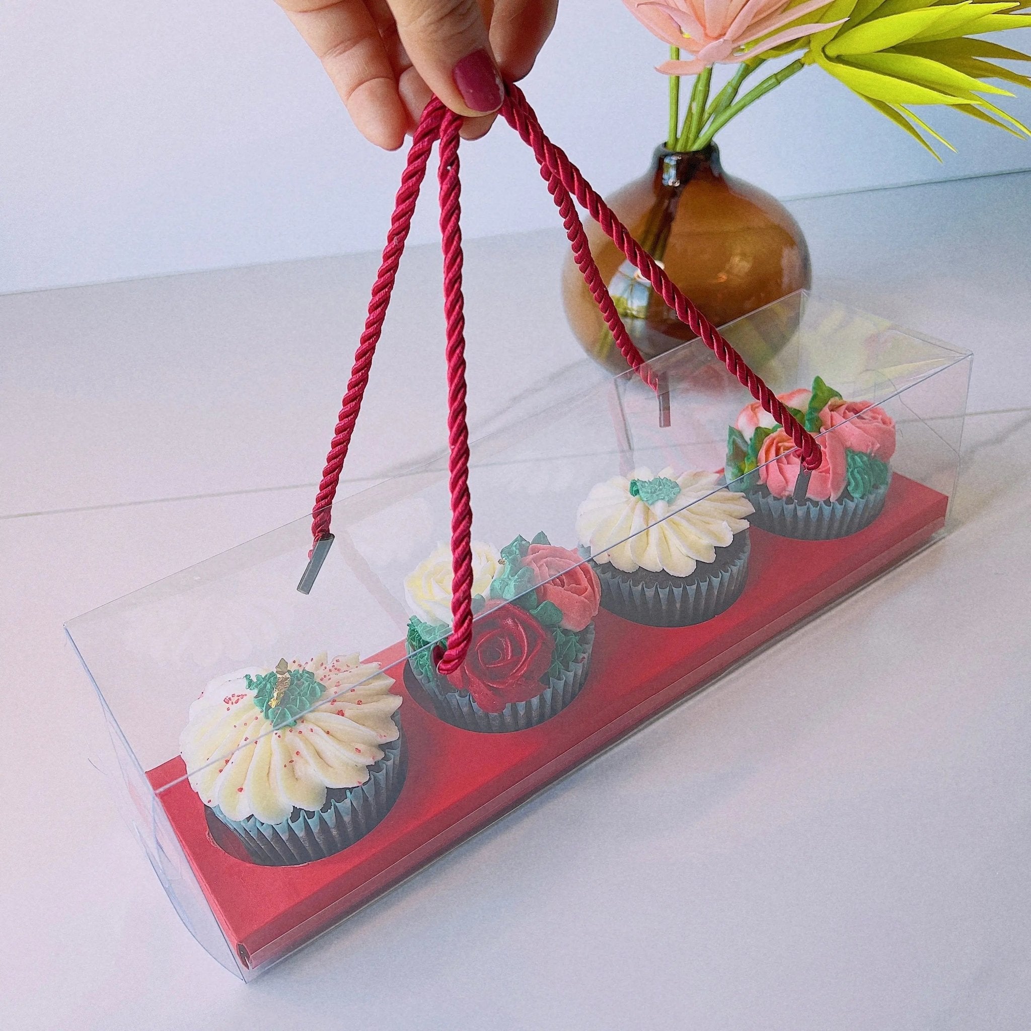 Premium Clear Cupcake Box with Handle for 4 Cupcakes | Professional ...