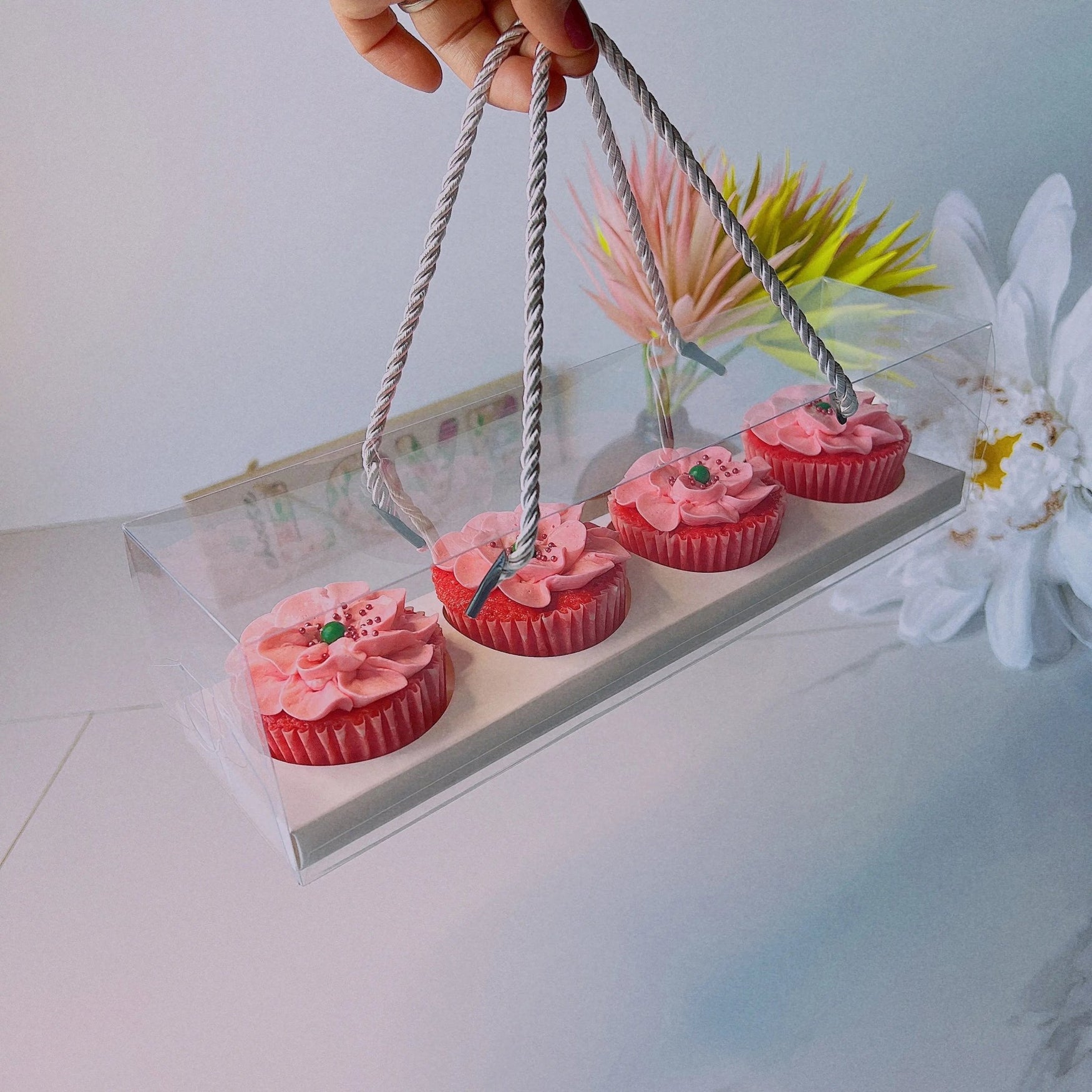 Premium Clear Cupcake Box with Handle for 4 Cupcakes | Professional ...